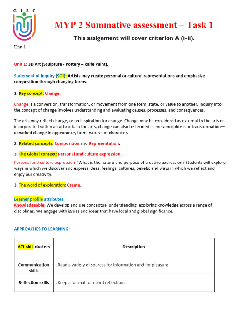 Task 1 - MYP 2 - Summative | PDF | Information | Concept
