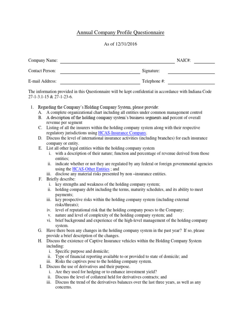 Annual Company Profile Questionnaire 2016 | PDF