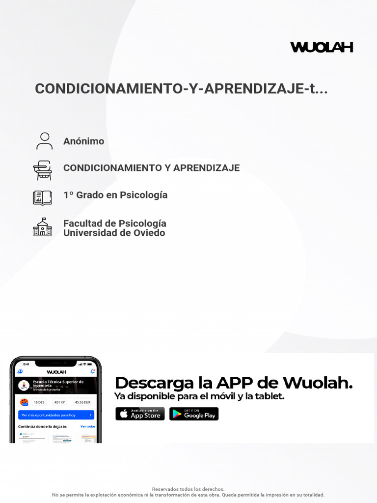 Wuolah Free Condicionamiento y Aprendizaje Temario Completo | PDF ...