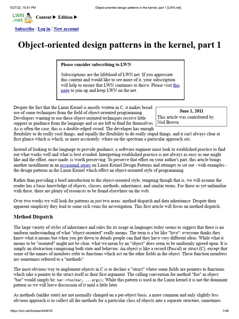 Kernel Object-Oriented Design Patterns | PDF | Pointer (Computer Programming) | Object (Computer ...