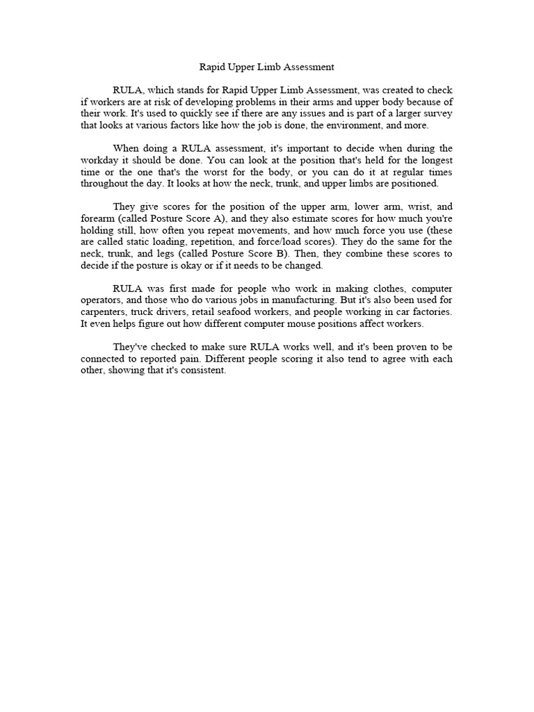 Rapid Upper Limb Assessment | PDF