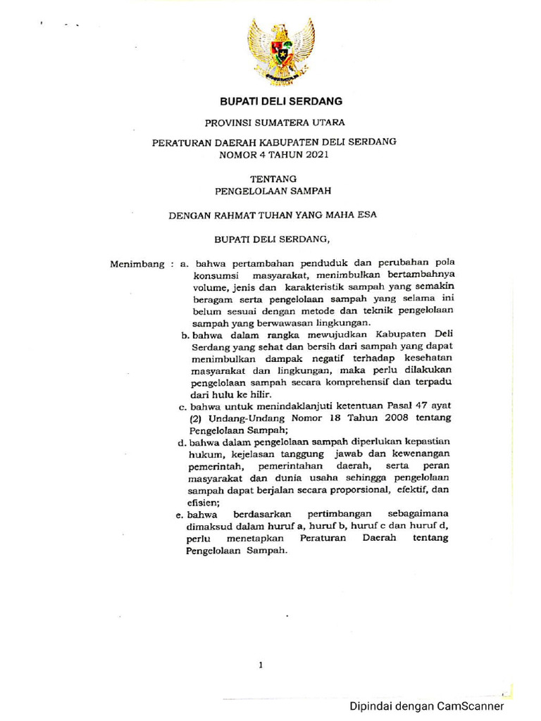 Perda Nomor 4 Tahun 2021 Tentang Pengelolaan Sampah - OCR | PDF