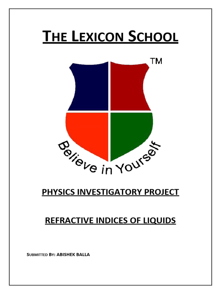 Physics Project On Refractive Indices of | PDF | Refractive Index | Mirror Physics Project On Refractive Indices of | PDF | Refractive Index | Mirror