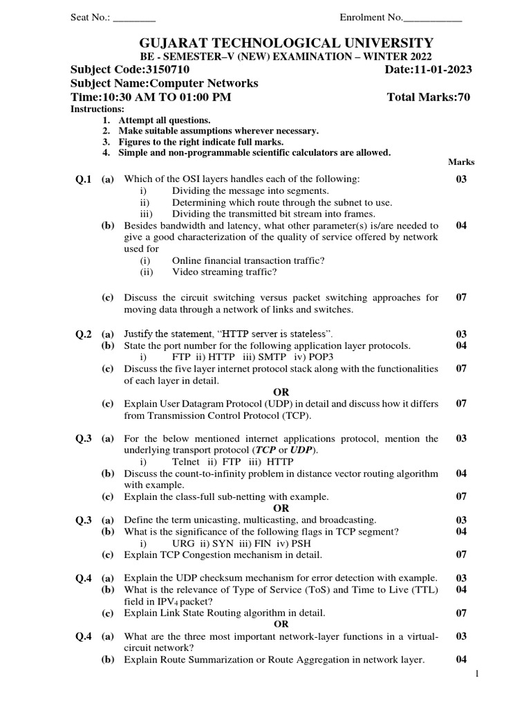 Gujarat Technological University | PDF | Transmission Control Protocol | Computer Network