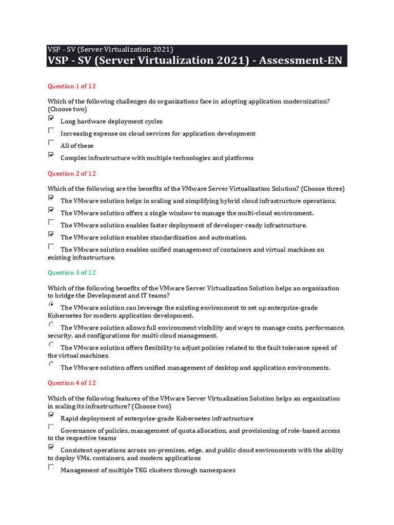 VSP - SV (Server Virtualization 2021) - Assessment-EN | PDF | Cloud ...