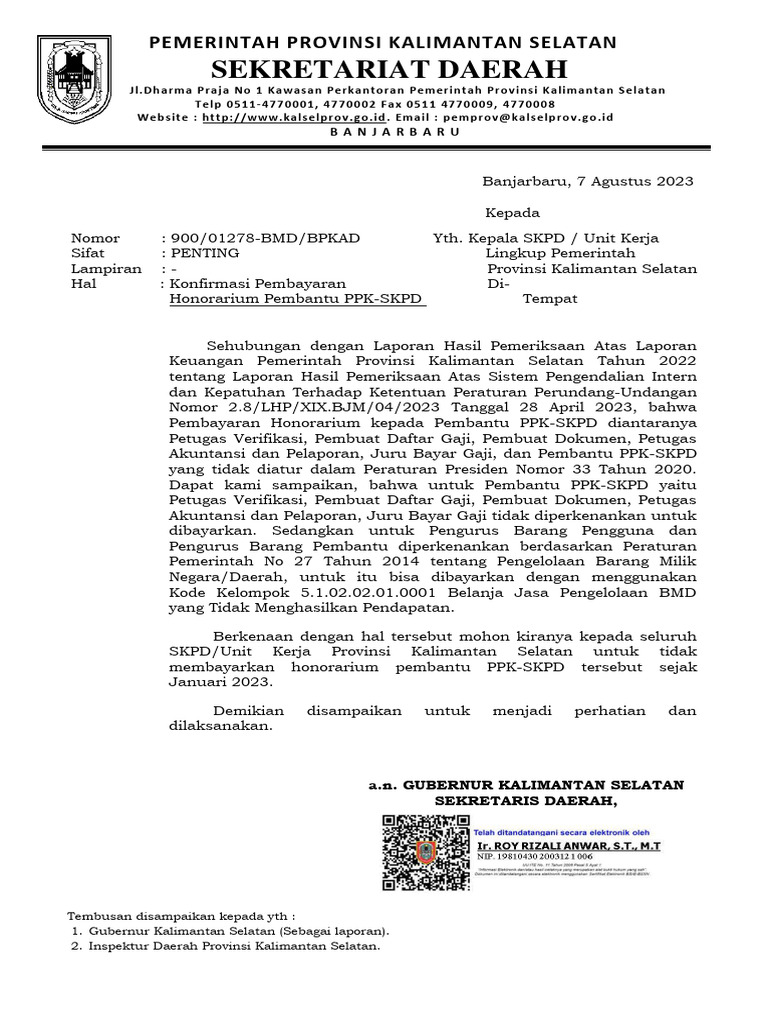 Surat Pemberitahuan Untuk Pembantu PPK SKPD | PDF