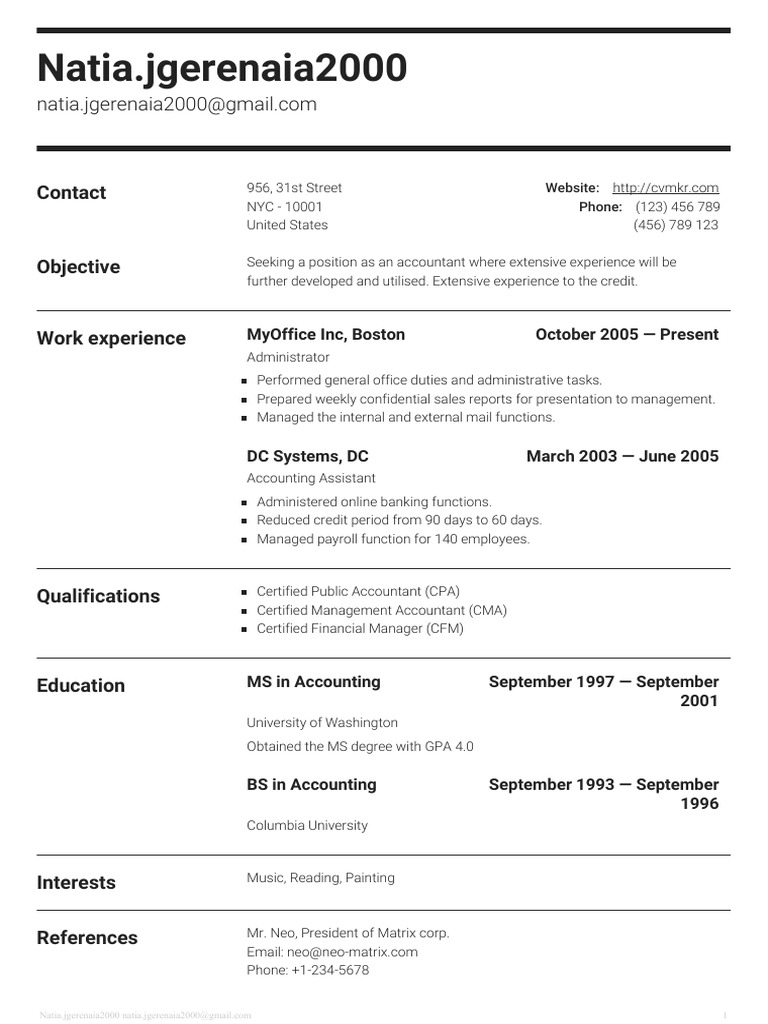 Sample CV | PDF | Accountant | Financial Services
