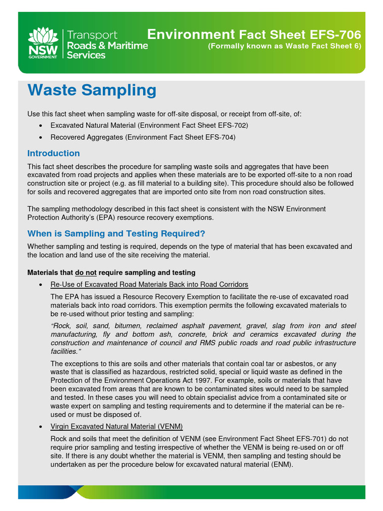 VENM and ENM Waste Sampling Guidelines | PDF | Waste | Road