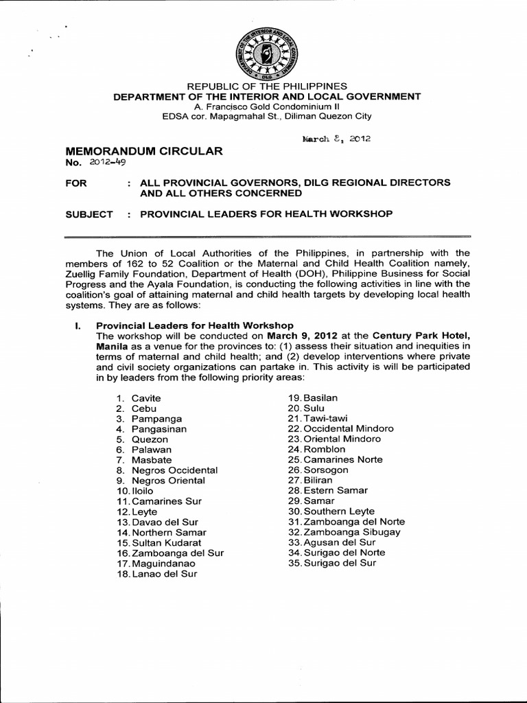 DILG Memo Circular 201238 E62e6735bd | PDF | Philippines | Government DILG Memo Circular 201238 E62e6735bd | PDF | Philippines | Government