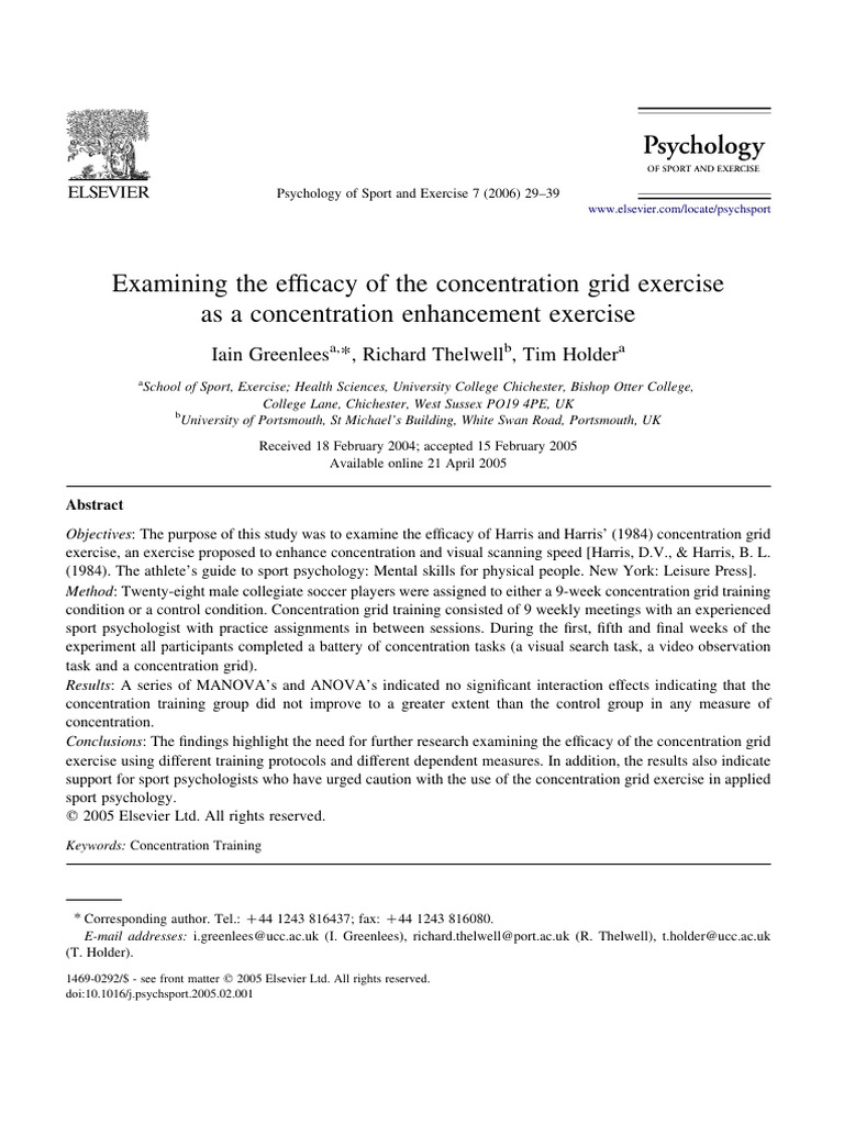 Efficacy of the Concentration Grid Exercise | PDF