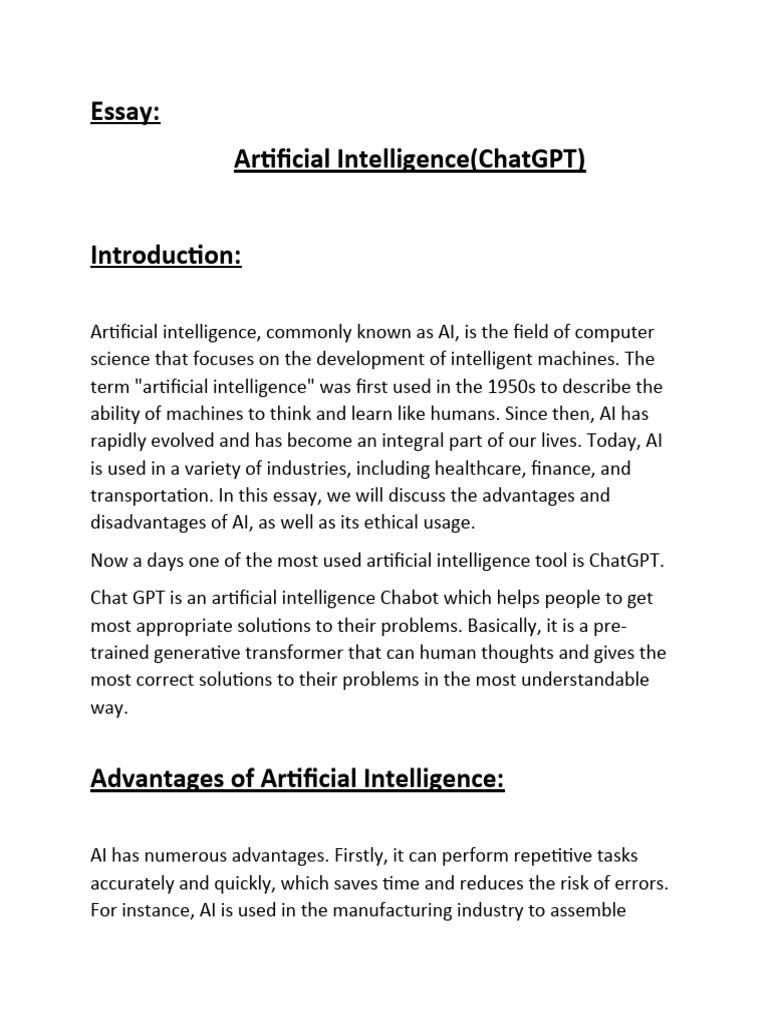 Essay: Artificial Intelligence (Chatgpt) | PDF | Artificial Intelligence | Intelligence (AI ...