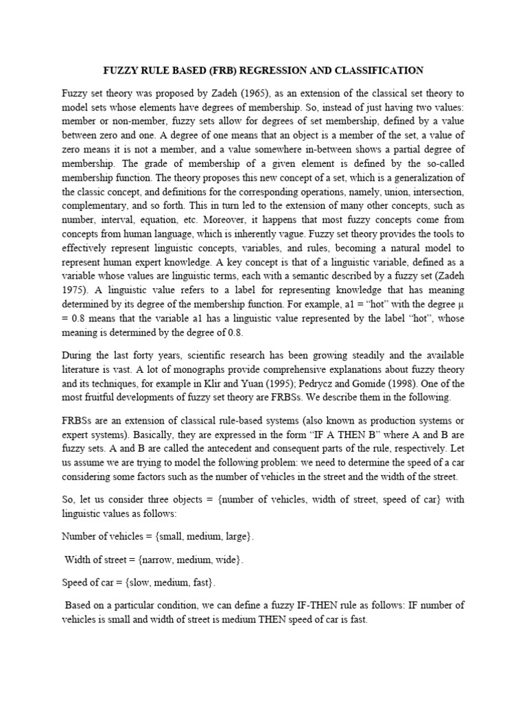 Fuzzy Rule Base Classification And Regression Pdf Fuzzy Logic