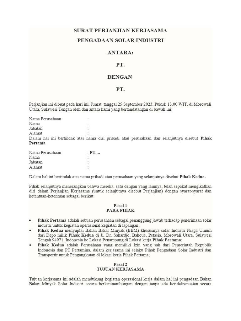 Surat Perjanjian Kerjasama | PDF