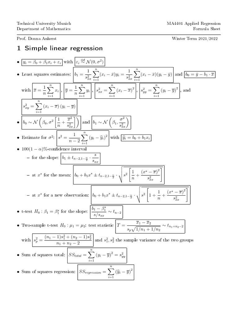 Formula Sheet | PDF | Akaike Information Criterion | Errors And Residuals