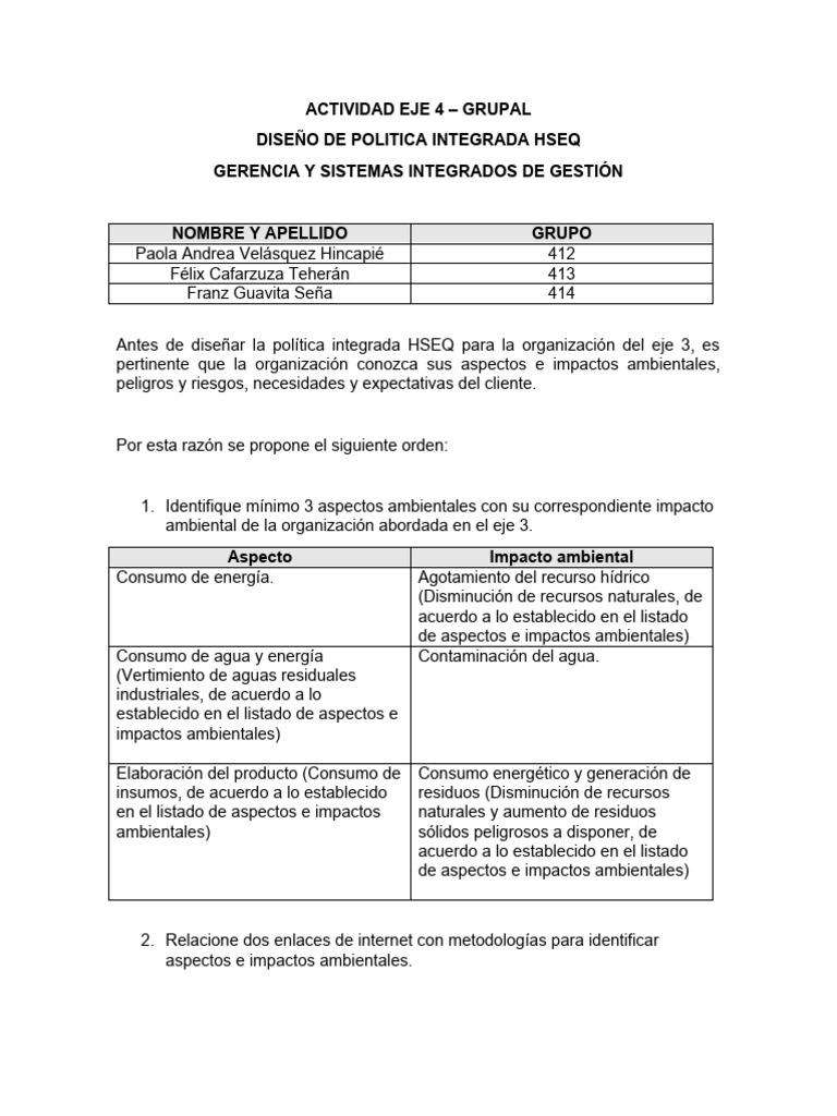 Actividad Eje 4 | PDF | Calidad (comercial) | Gestión de la calidad