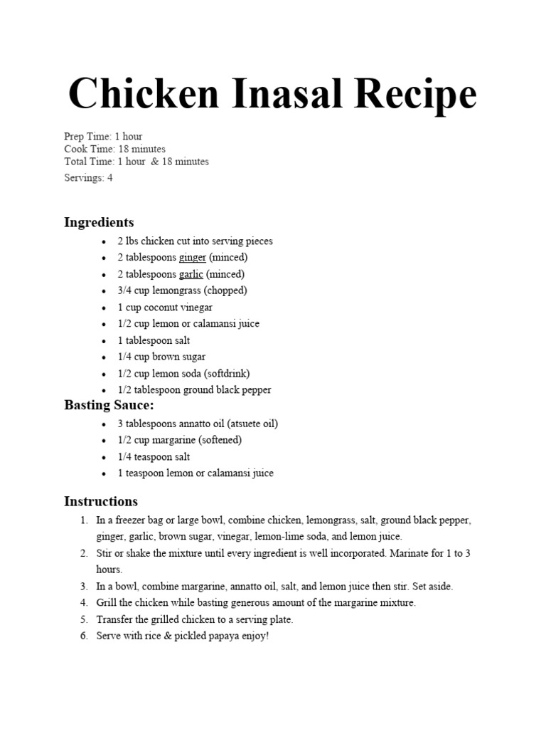 Chicken Inasal Recipe | PDF