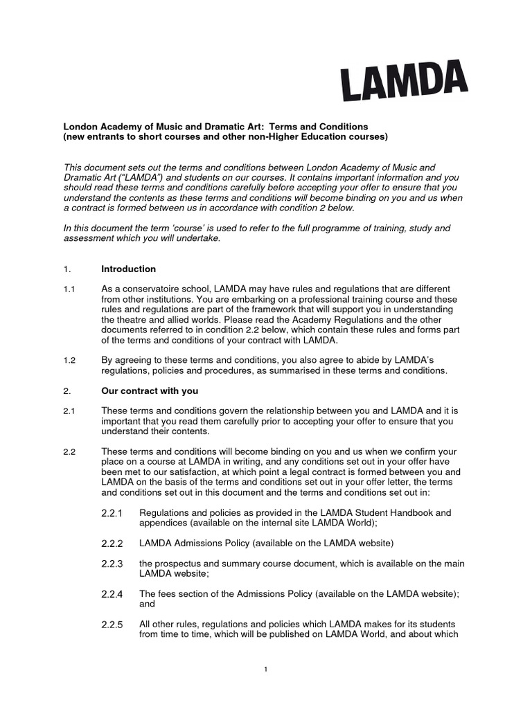 LAMDA Short Course Terms and Conditions 2021-22 | PDF | Fee ...