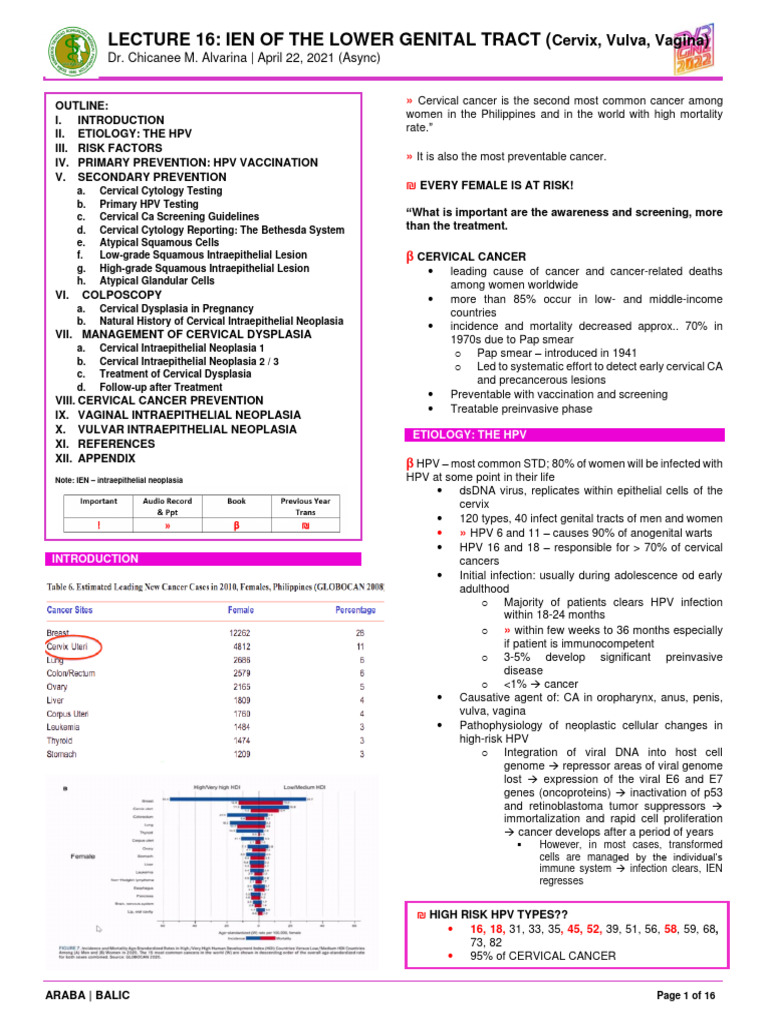 Lecture 16 Ien Of The Lower Genital Tract Pdf Cervical Cancer Gynaecologic Disorders
