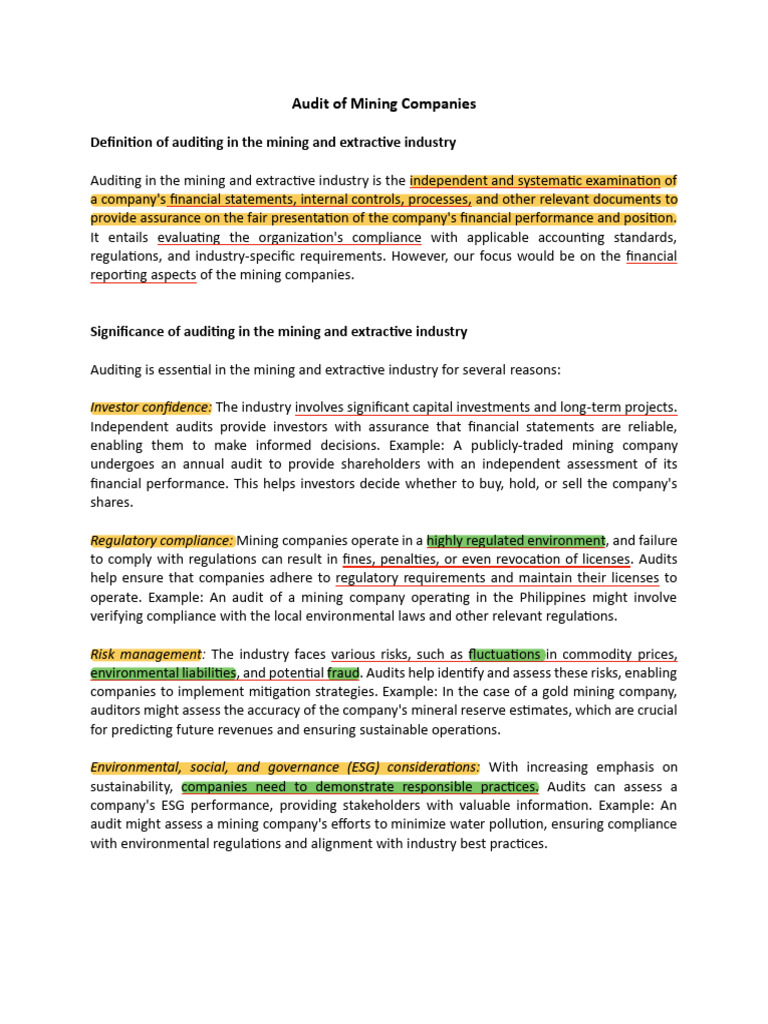 Mining Industry Audit Overview | PDF | Audit | Mining