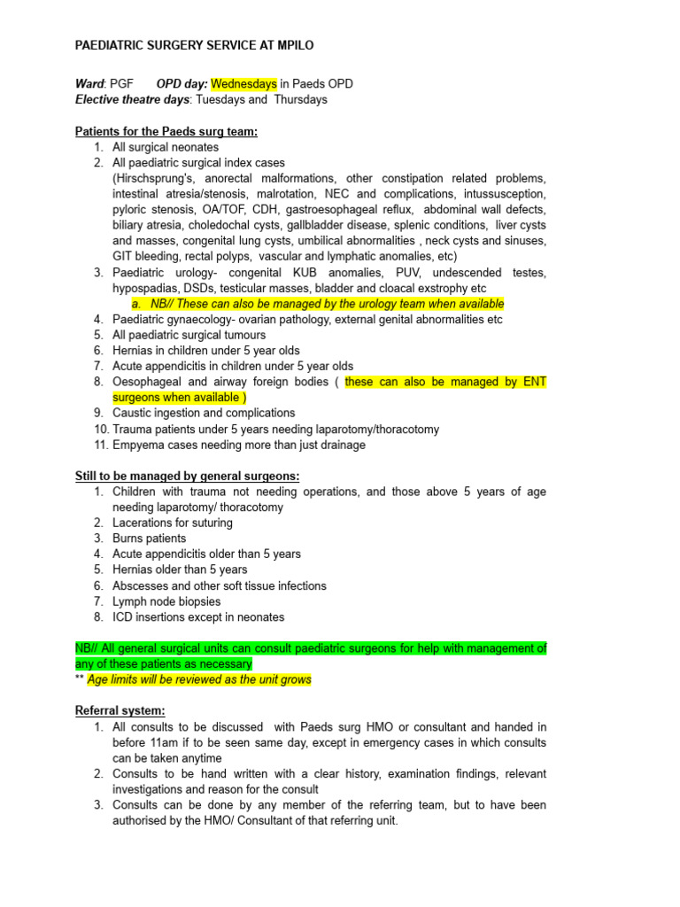 Paediatric Surgical Service at Mpilo Central Hospital | PDF | Surgery ...