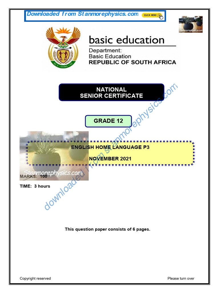 English HL Grade 12 NSC November 2021 P3 and Memo | PDF | Vocabulary ...