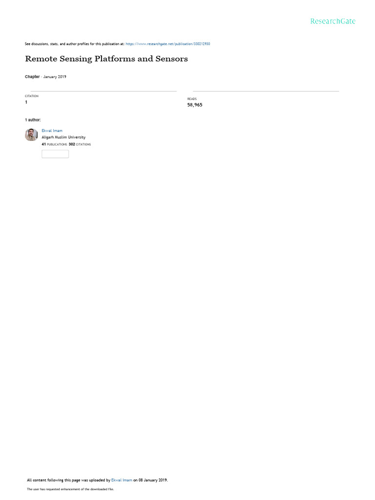 Remote Sensing Platforms and Sensors | PDF | Infrared | Remote Sensing