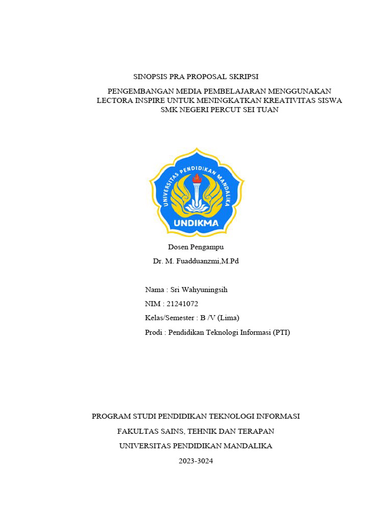 Sinopsis Pra Proposal Skripsi | PDF