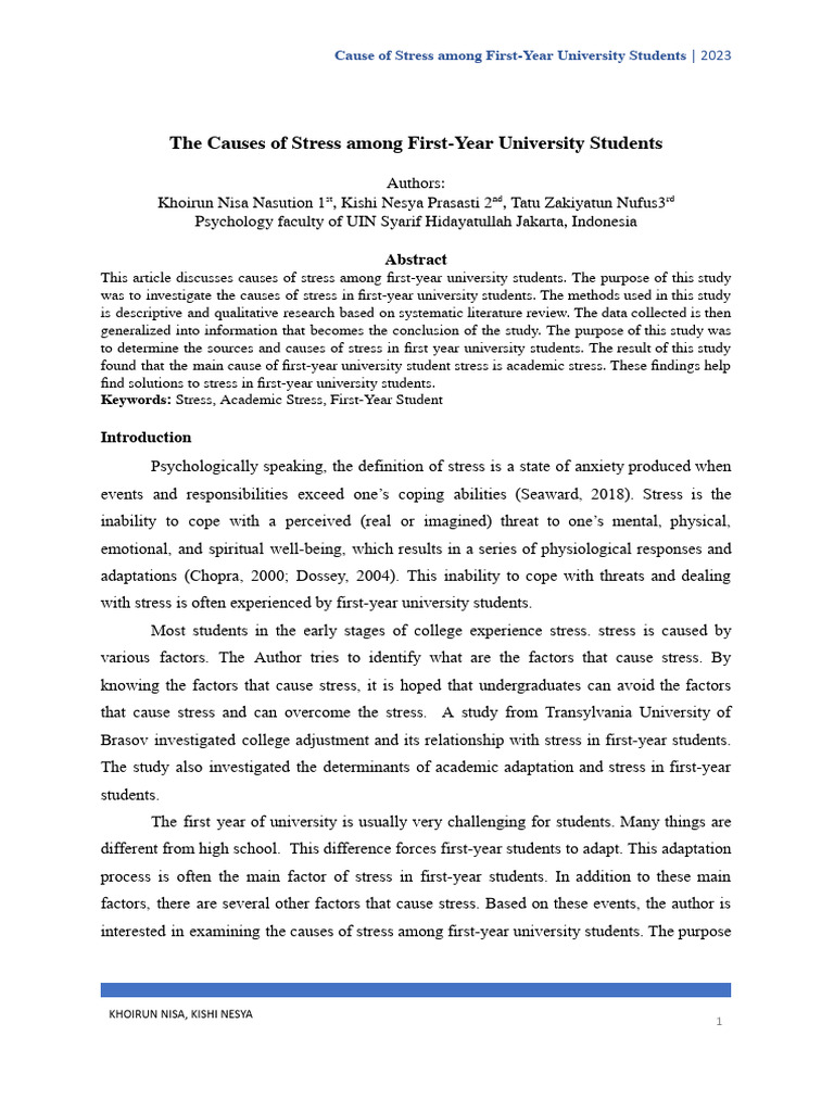 Stress Causes in First-Year Students | PDF | Stress (Biology) | Psychology