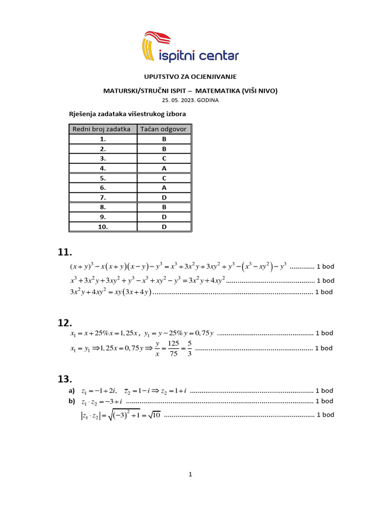 Bodovanje JUN-I VN Matem 2023-t1 | PDF