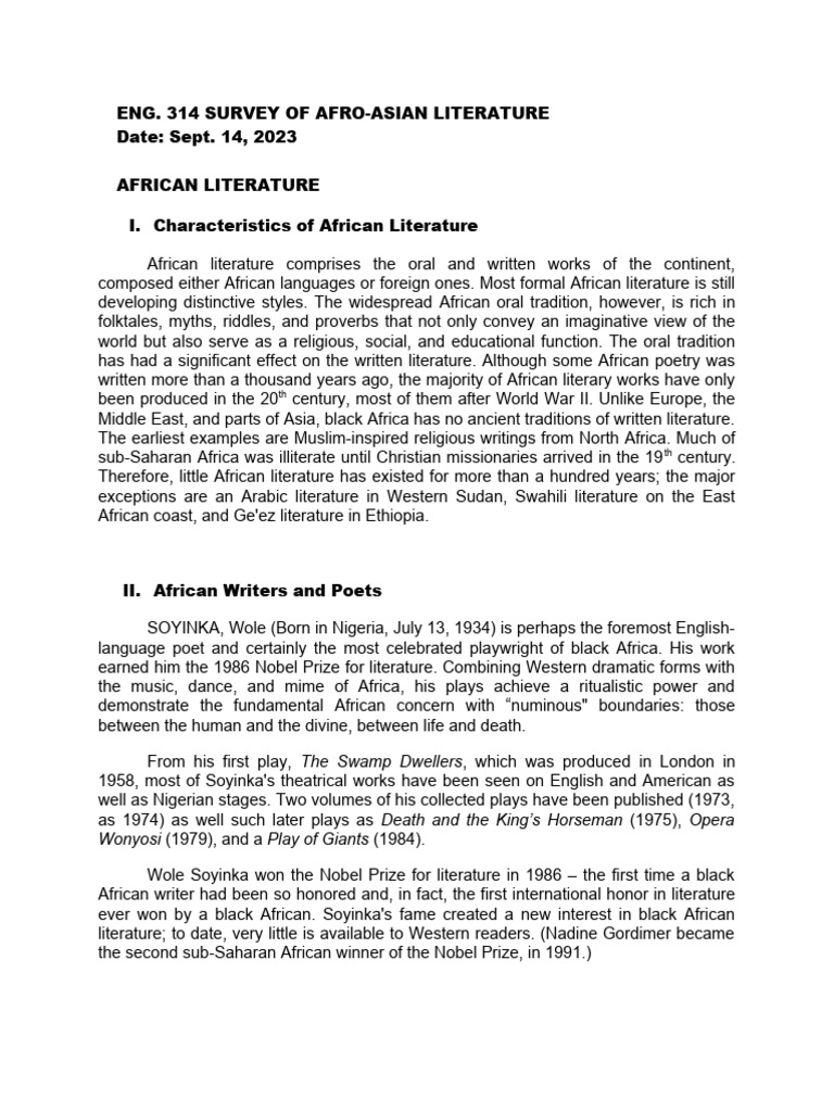 Handout 1 314 | PDF | African Literature