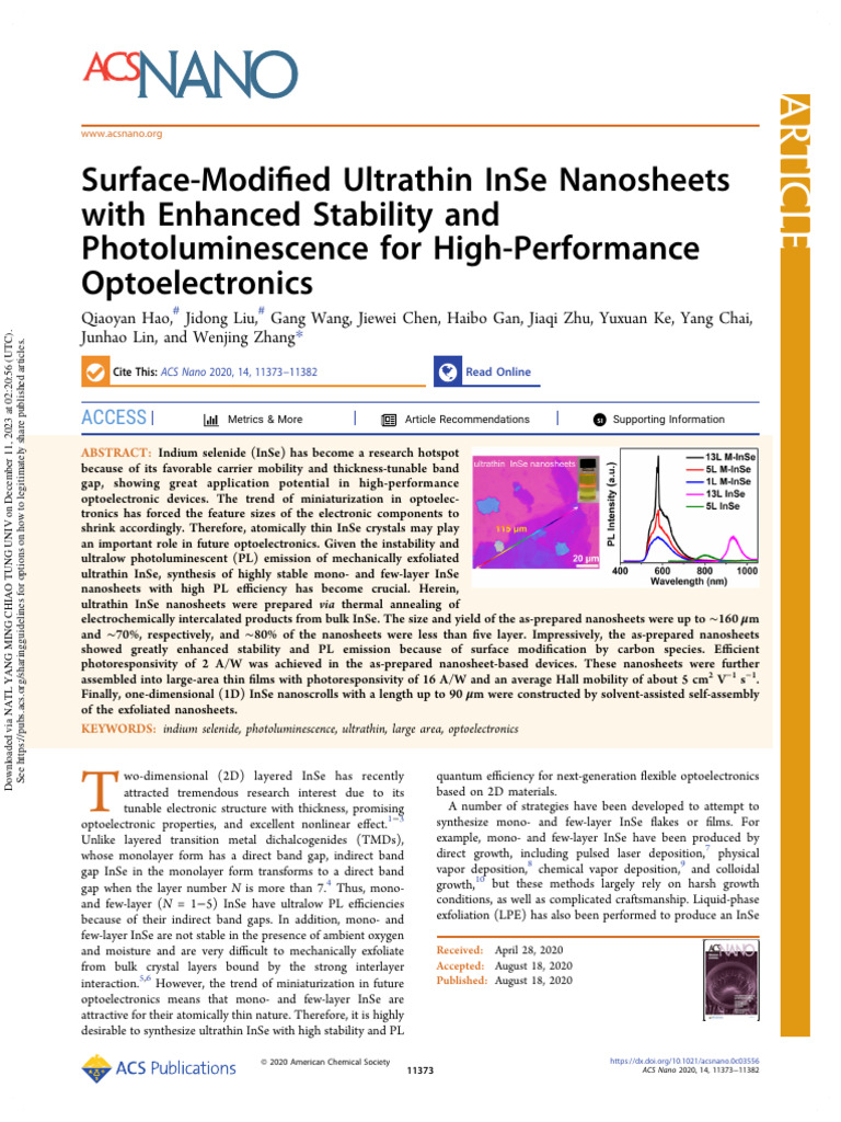 Hao Et Al 2020 Surface Modified Ultrathin Inse Nanosheets With Enhanced ...