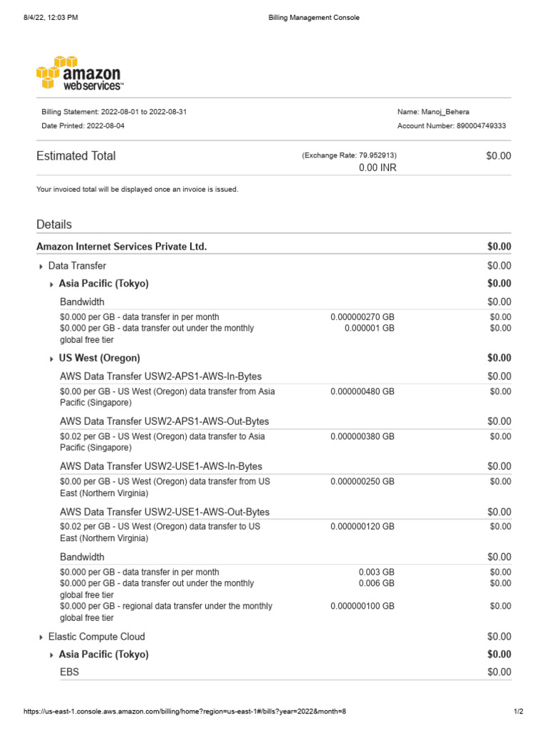 Billing Management Console | PDF | Amazon Web Services | Invoice