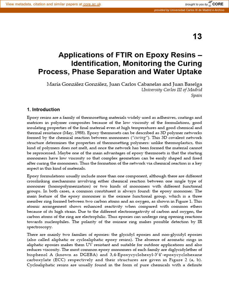 Applications of FTIR On Epoxy Resins - Identification, Monitoring The ...