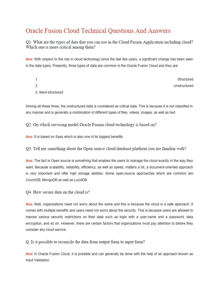 Oracle Fusion Cloud Technical Interview Questions | PDF | Cloud Computing | Computing