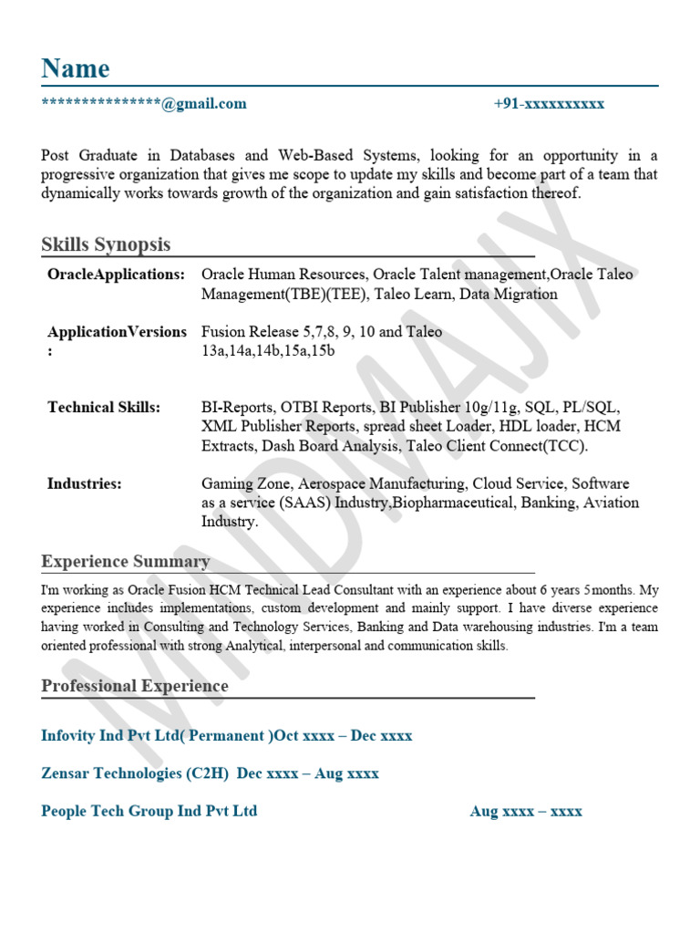 Oracle-Fusion-Cloud-Technical Sample Resume-1 | PDF | Oracle Corporation | Databases