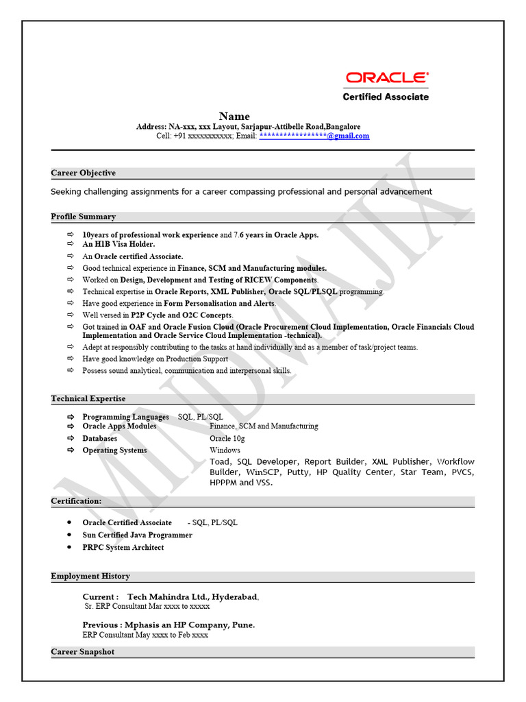 Oracle ERP Technical Consultant Resume | PDF | Oracle Corporation | Sql