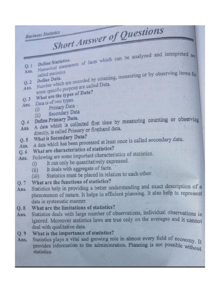 Statistics Definitions + MCQs | PDF