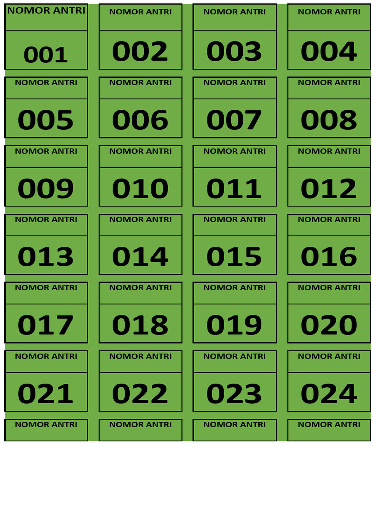 Template Nomor Antrian 1-300 | PDF | Hukum | Griya & Taman