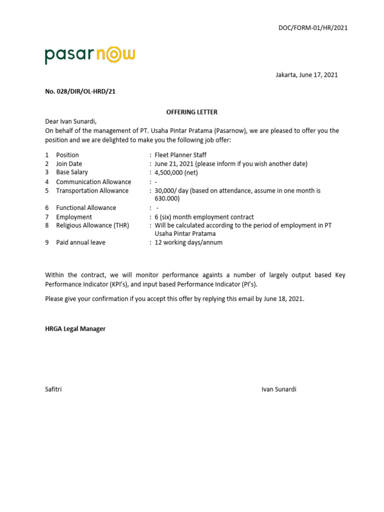028 Offering Letter Ivan Sunardi | PDF