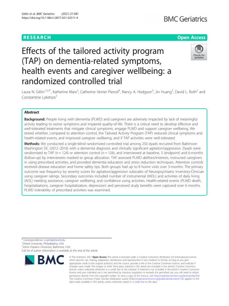 Effects of The Tailored Activity Program | PDF | Dementia | Caregiver