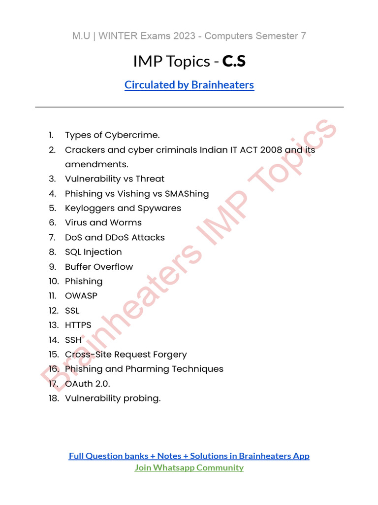 CS CSL Comps Sem7 IMPs Topics - Concept | PDF | Computers