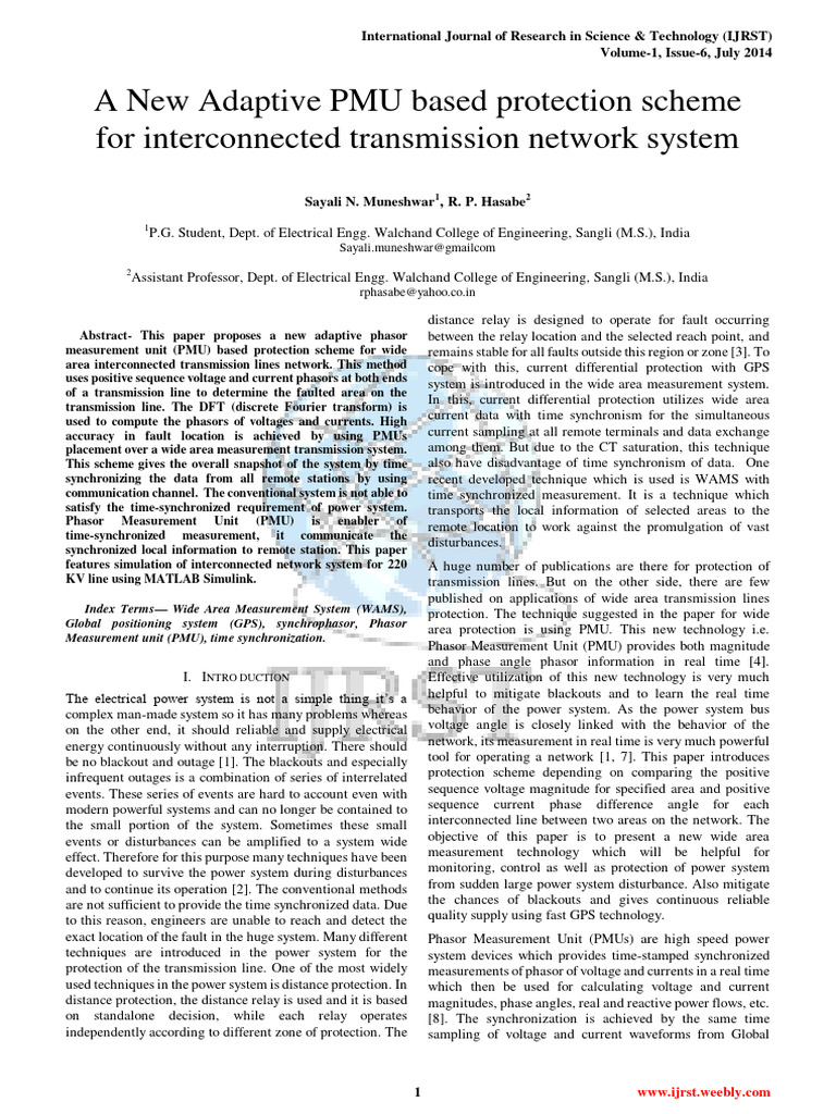 Adaptive PMU Protection for Transmission Lines | PDF | Electromagnetism ...