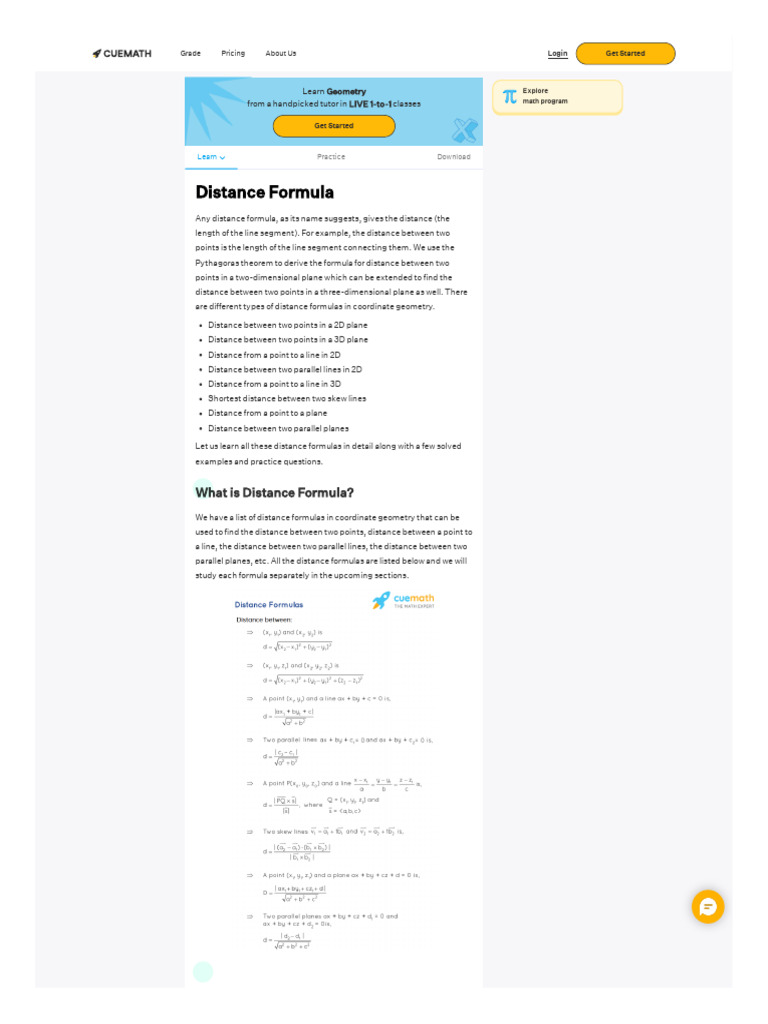 WWW Cuemath Com Distance Formula | PDF | Line (Geometry) | Distance