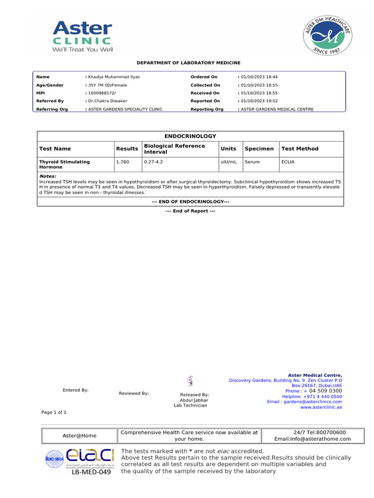 Lab Report 14538108 20231016110442 | PDF | Thyroid Stimulating Hormone ...