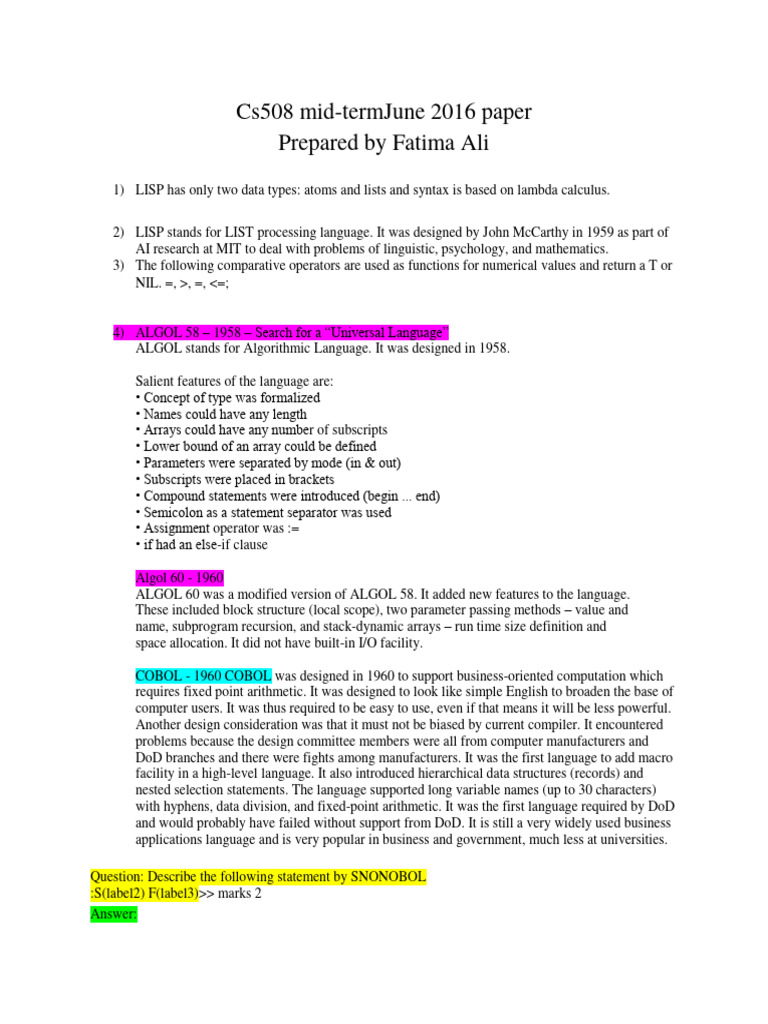 CS508 Mid Term Solved by Fatima Ali | PDF | C++ | Parameter (Computer Programming)