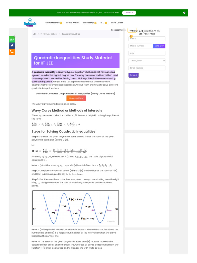 Quadratic Inequalities Study Guide | PDF | Quadratic Equation ...