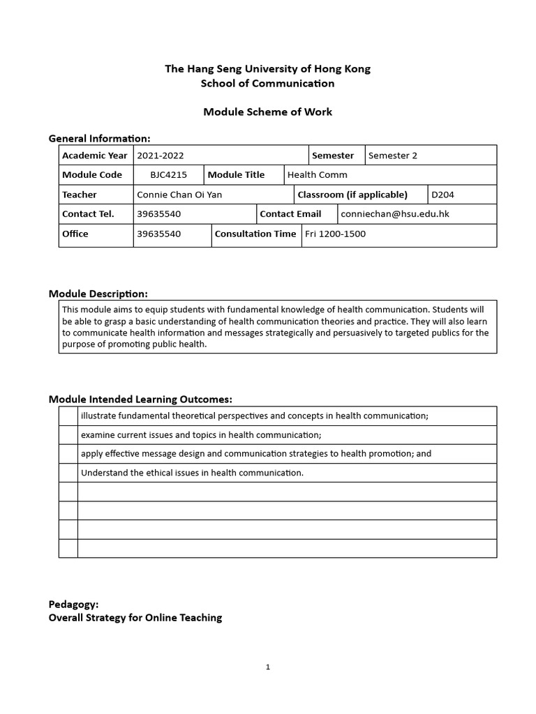 Module Scheme of Work | PDF | Lecture | Pedagogy