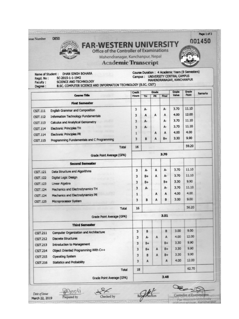 Bachelor Transcript | PDF