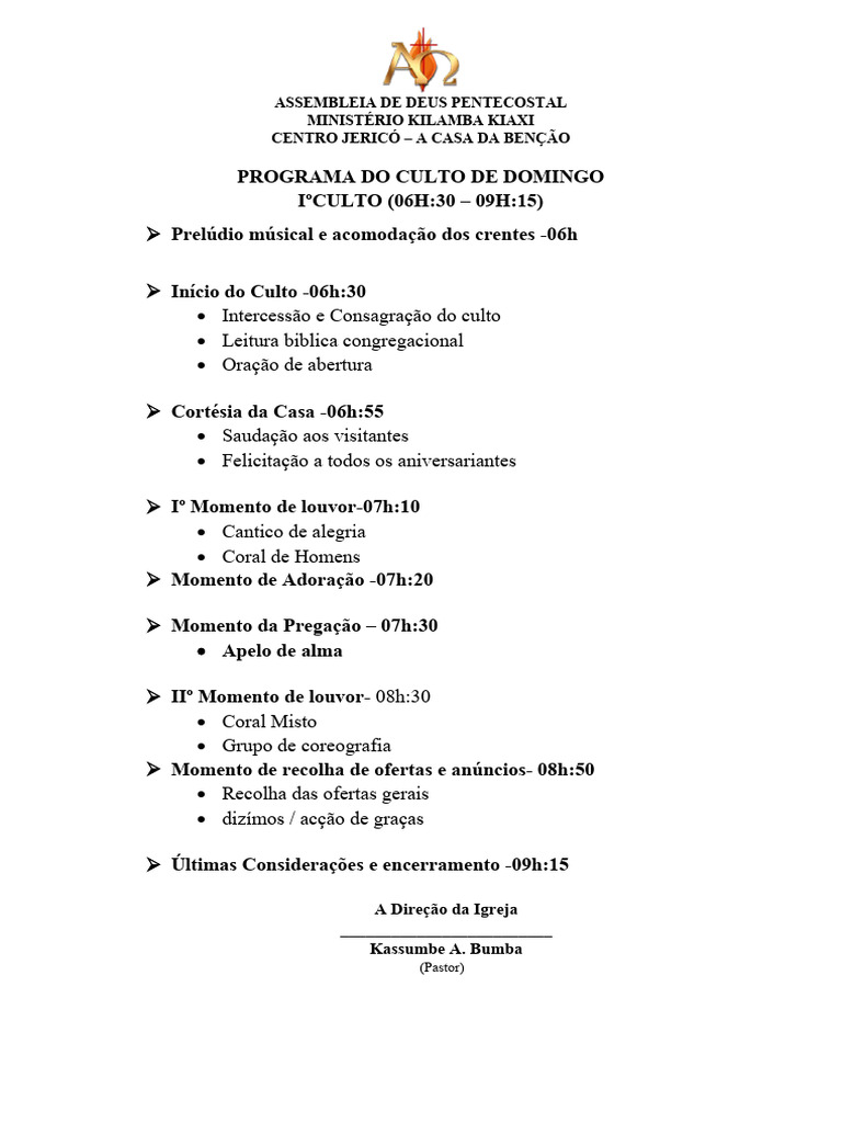 Programa Do Culto de Domingo | PDF
