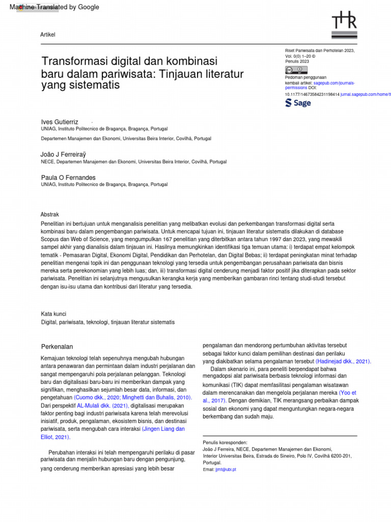 Gutierriz Et Al 2023 Digital Transformation and The New Combinations in Tourism A Systematic ...
